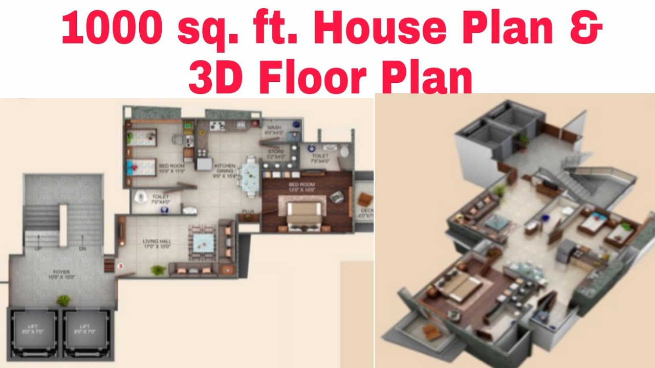 1000 Sq Ft House Plan And 3d Views