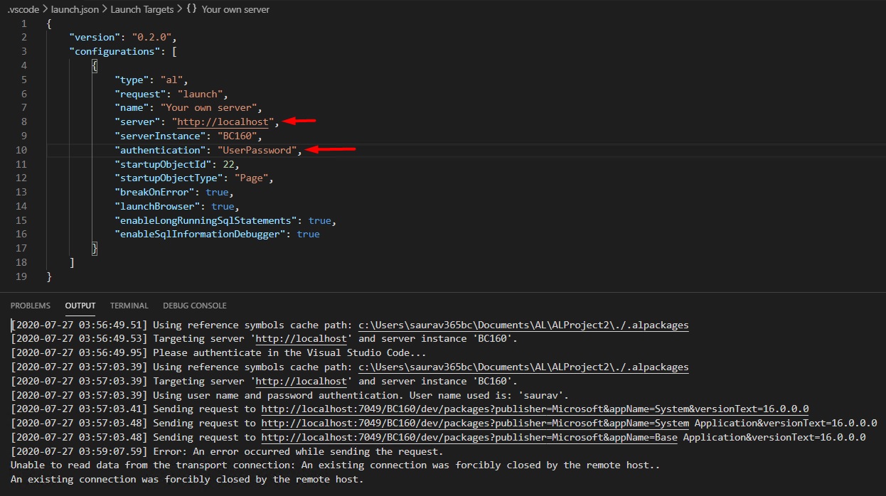 MSDYN365BC - How to Connect VS Code with NAVUserPassword on-prem.