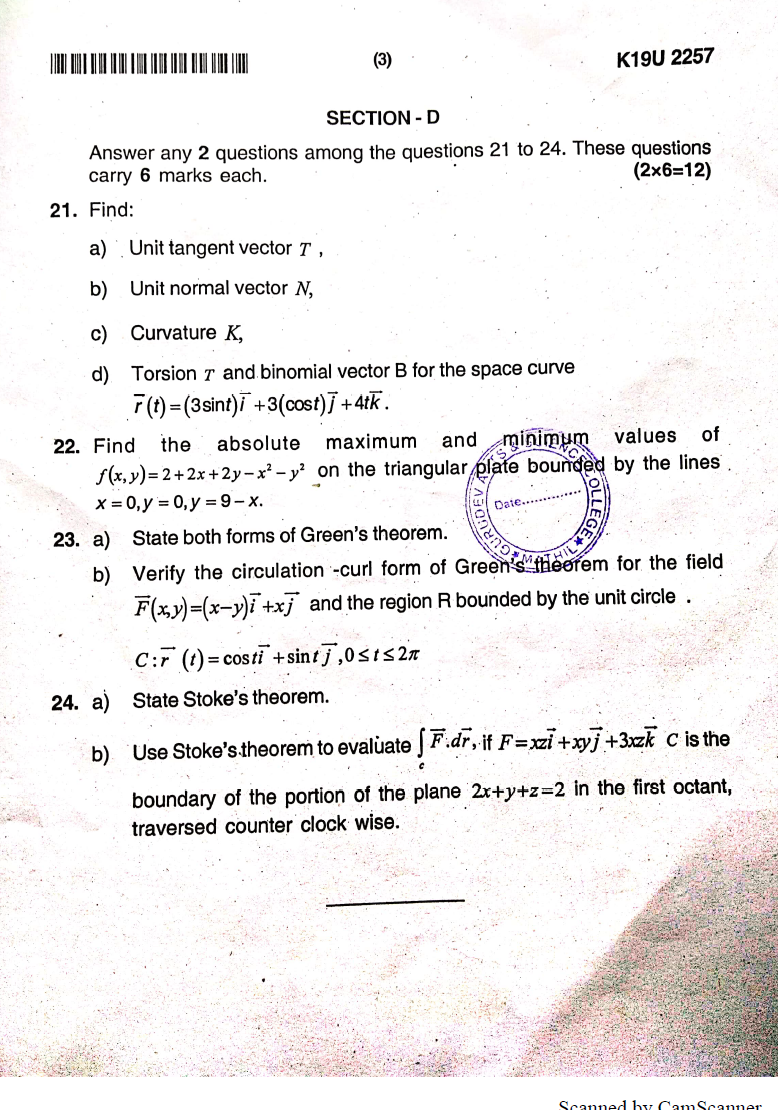 Kannur University B.Sc.Mathematics 5B 08 MAT : Vector Calculus ...