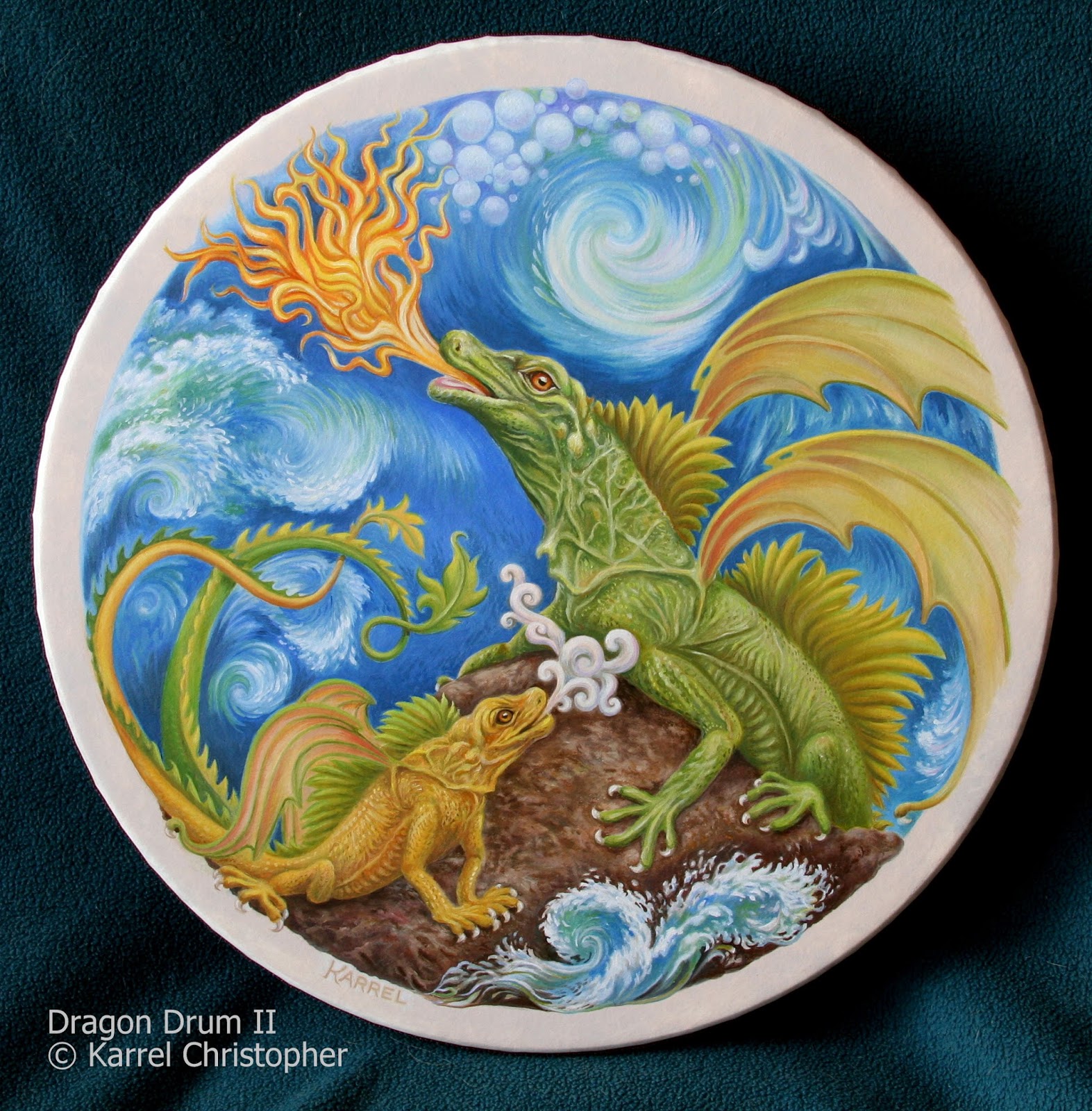 KARREL's Creative Path: Dragons II ~ hand painted frame drum