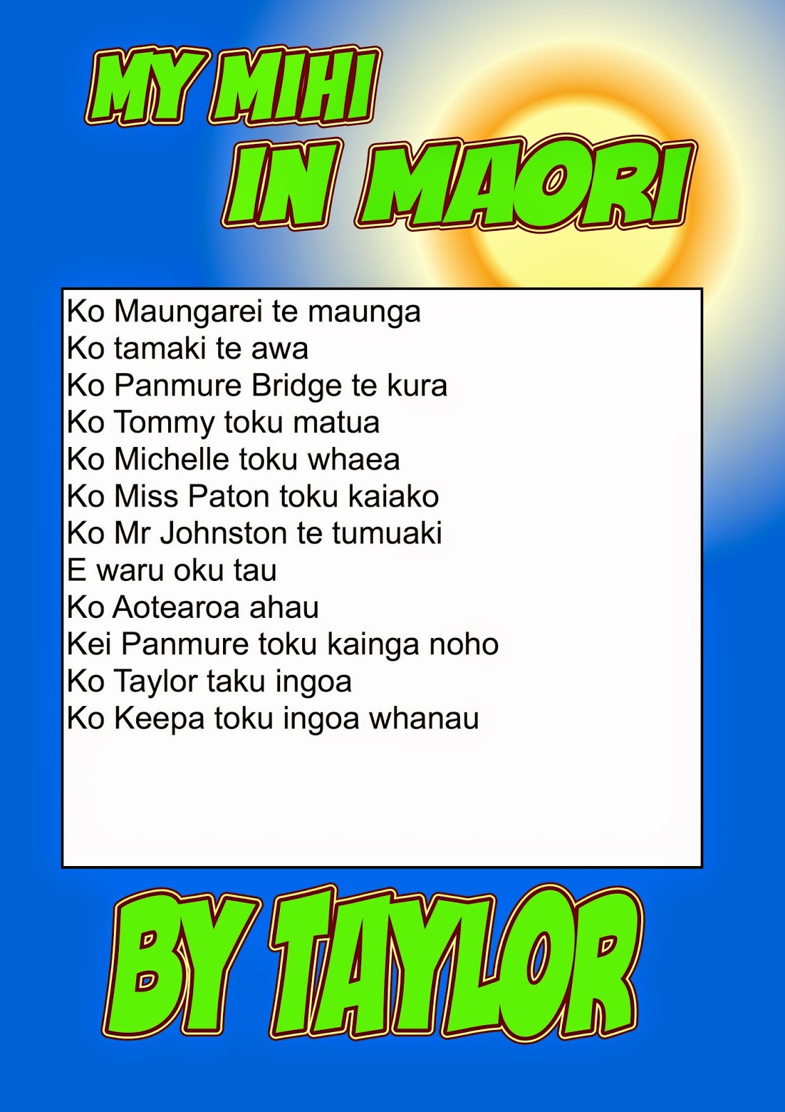 Taylor : My Mihi in Maori