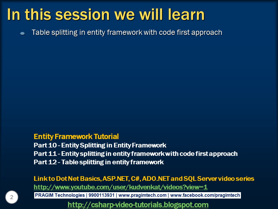 Sql Server Net And C Video Tutorial Part 13 Table Splitting In Entity Framework With Code