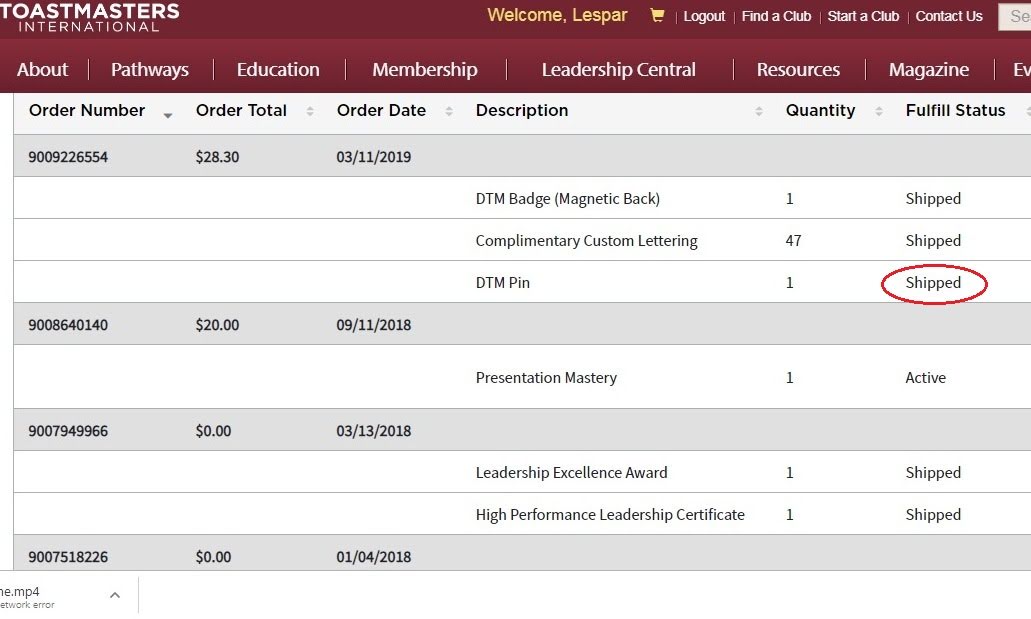 Toastmasters Speeches: Ordering the DTM Badge and Pin from Toastmasters