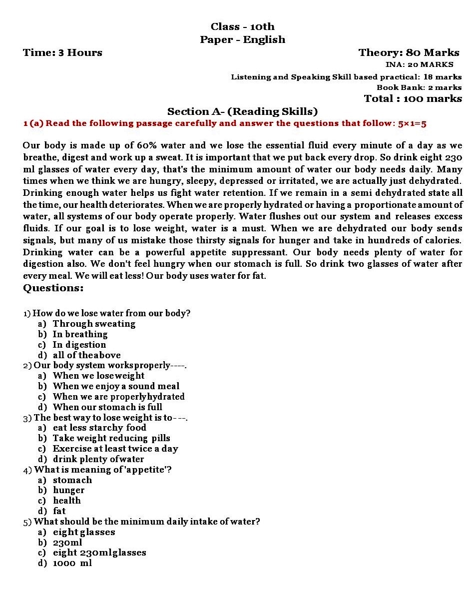 Class 10--Sample Paper English 2020-21 - Class 10