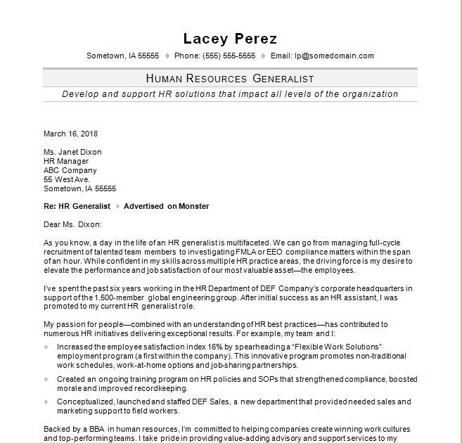 Human Resources Generalist Cover Letter ~ Resume Letter