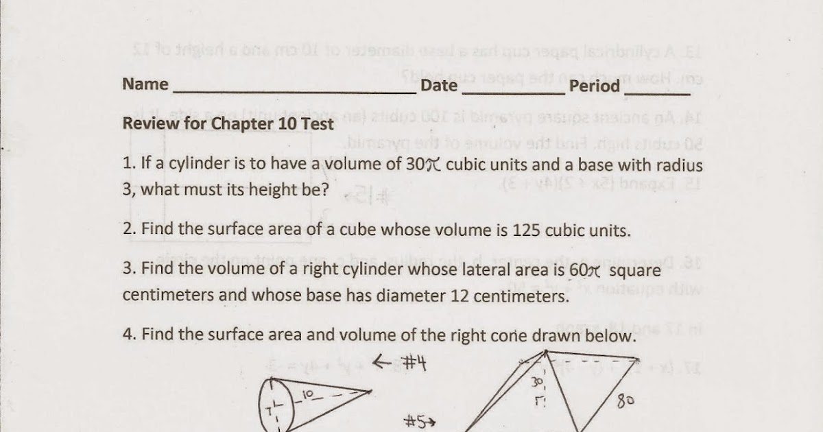 Geometry, Common Core Style: Review for Chapter 10 Test (Day 129)