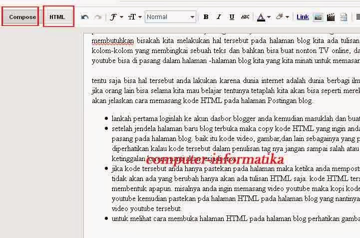 cara memasang kode HTML pada halaman Postingan blog