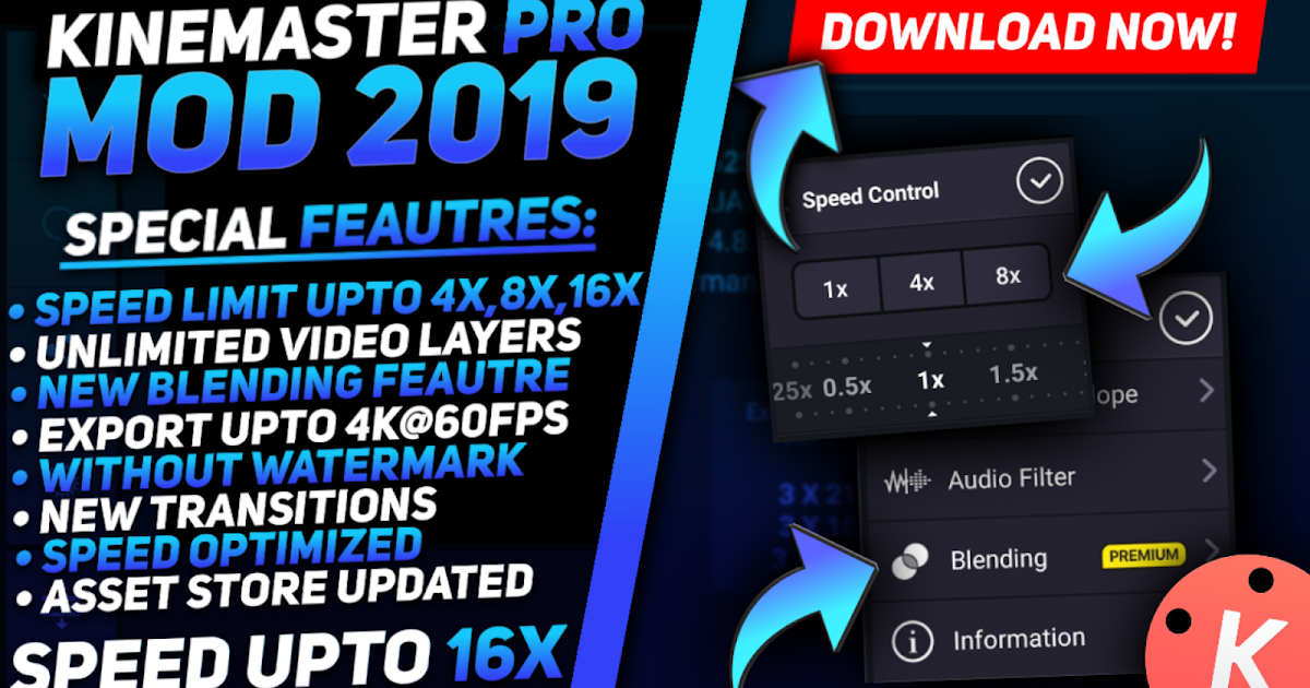 Kinemaster Pro (Blue Theme) Mod No Watermark Unlimited Shop Free ...