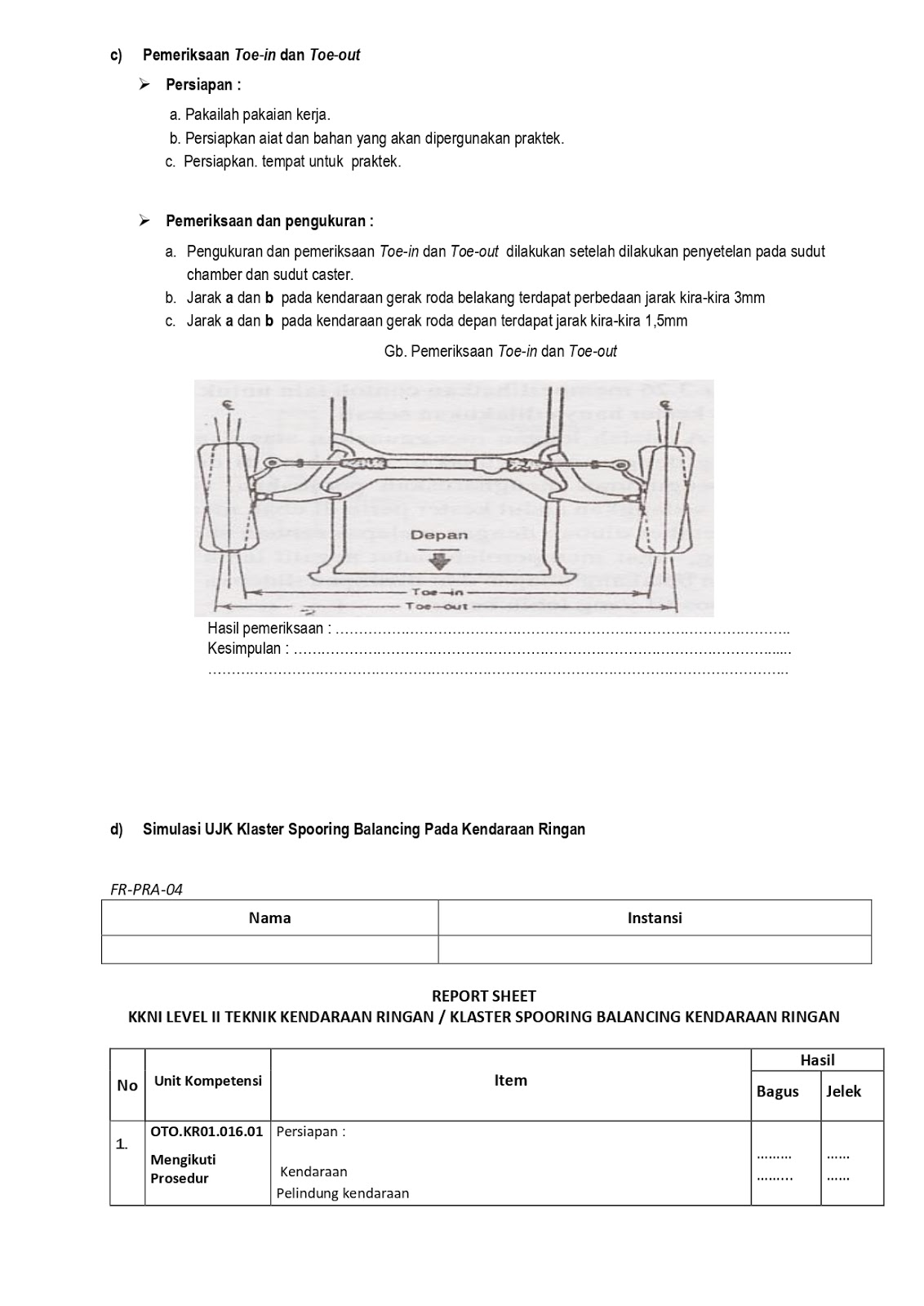 Spooring dan Balancing - Job Sheet Praktek