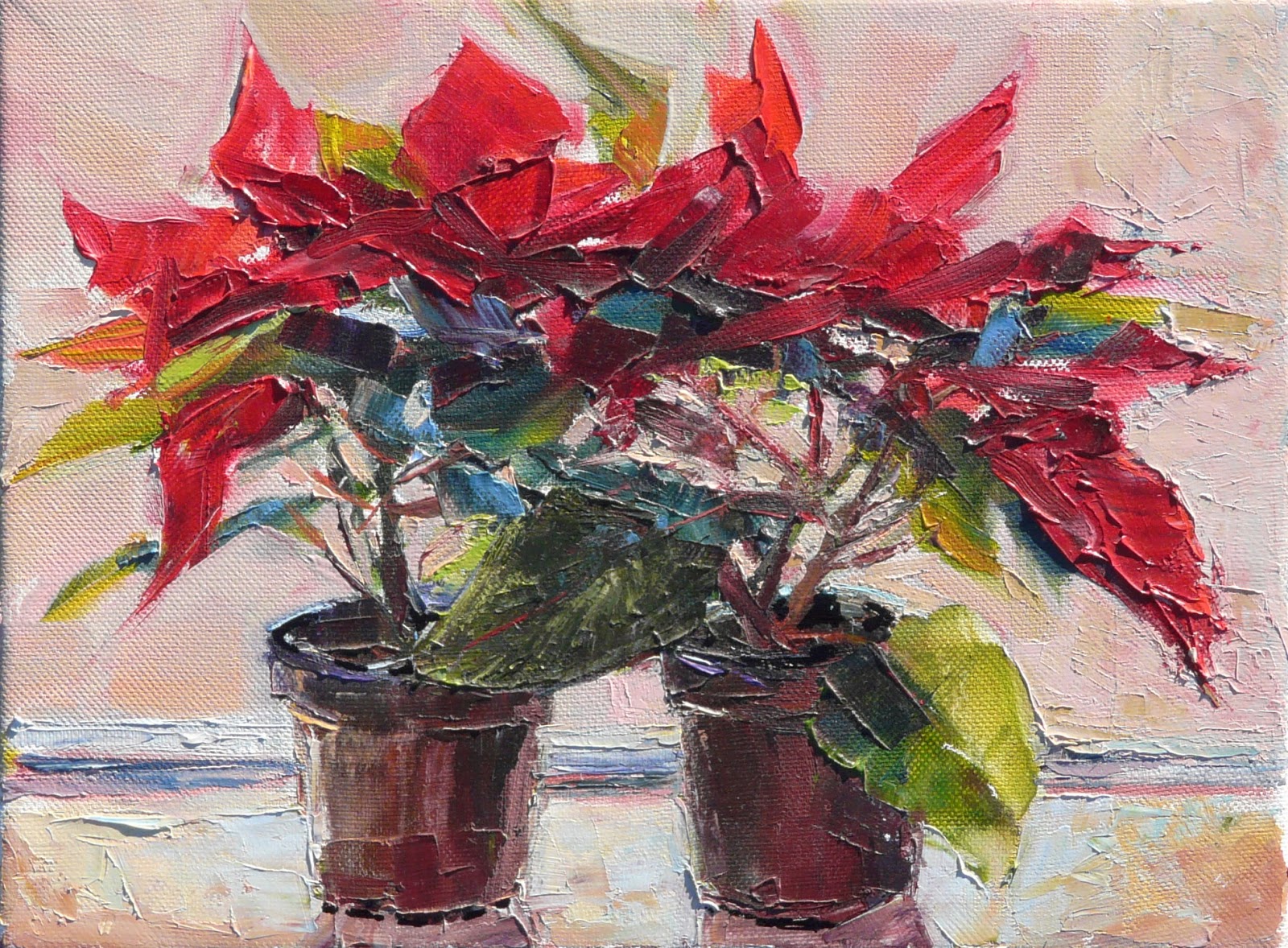 Art Every Day : Christmas Poinsettias,still life,oil on canvas,9x12 ...