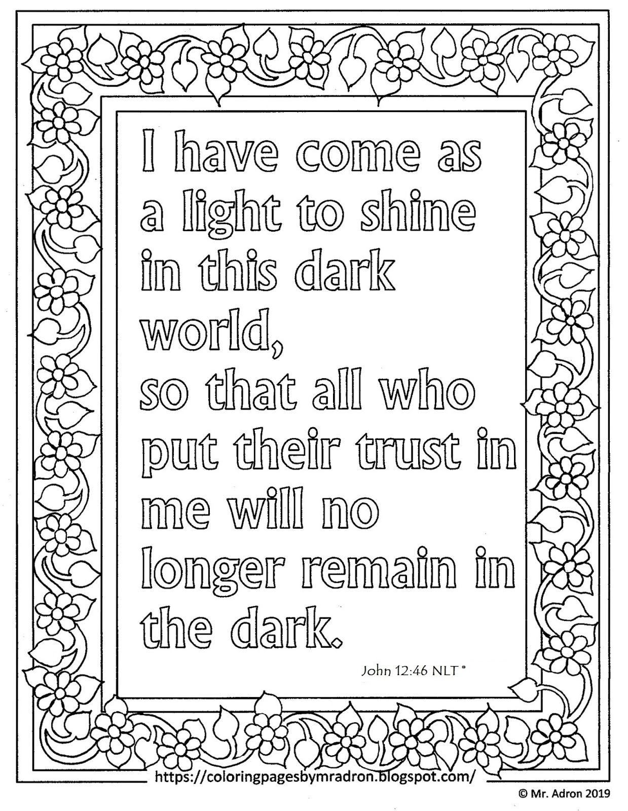 Coloring Pages for Kids by Mr. Adron: I have come as a light Bible ...