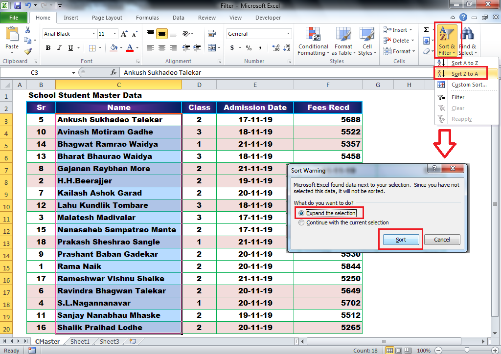 Alphabetical Order Excel