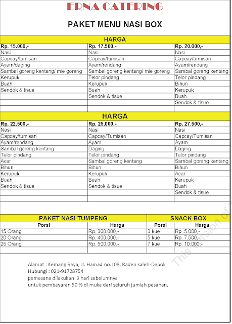 ERNA CATERING: TERIMA PESANAN PAKET MENU NASI BOX - DI WILAYAH DEPOK