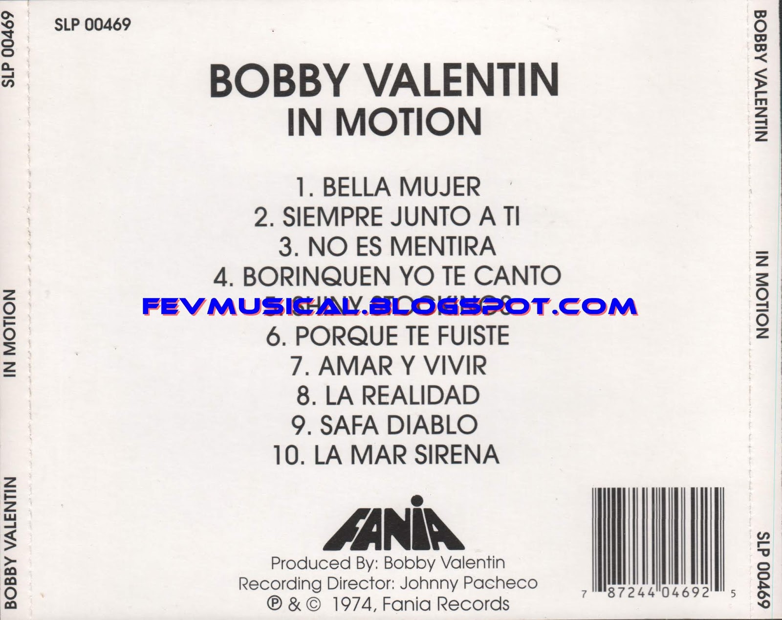 FEV MUSICAL: 1974 - Bobby Valentin - In Motion (Fania)