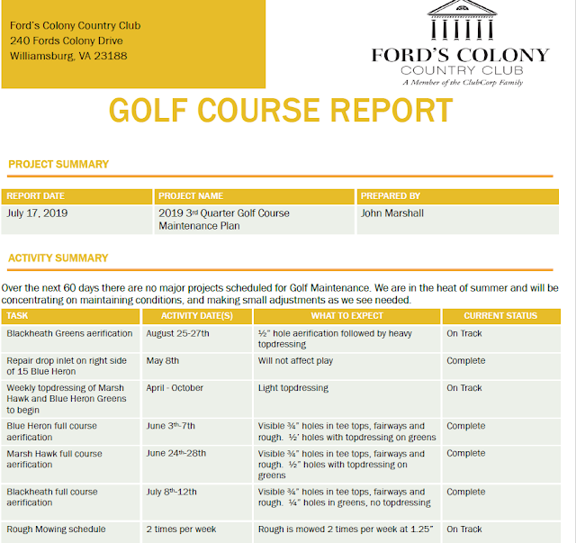 Ford's Colony Country Club Golf Course Maintenance