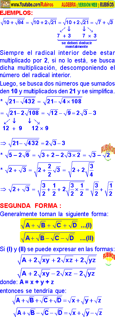 DE RADICALES DOBLES A SIMPLES EJEMPLOS RESUELTOS