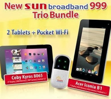 Sun Broadband Gadget Plan 999 TRIO Bundles 2 Tablets and Pocket Wi-Fi