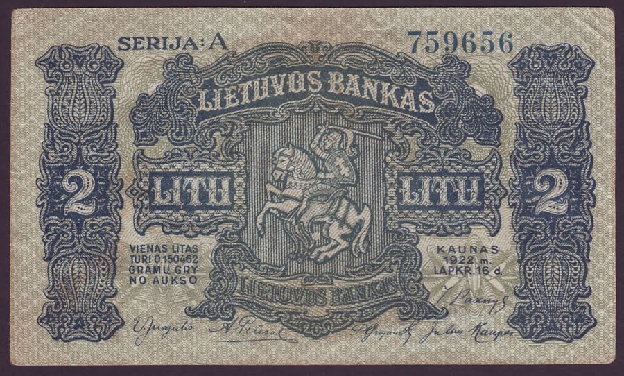Lithuania paper money 2 Litu bank note 1922|World Banknotes & Coins ...