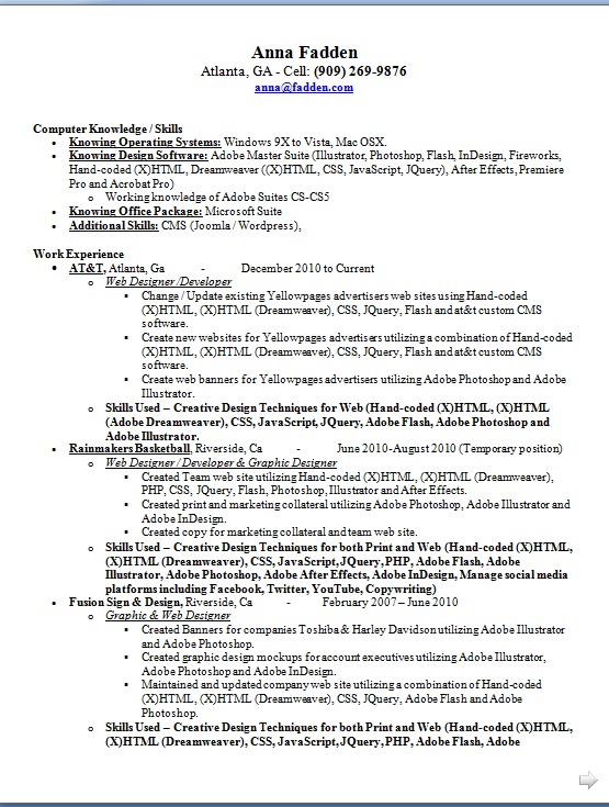 Web Designer Resume Pattern in Word Format Free Download