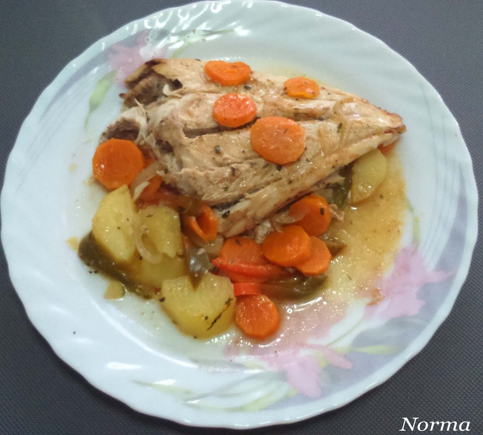 Cinco Fogones: PALOMETA CON VERDURAS AL HORNO