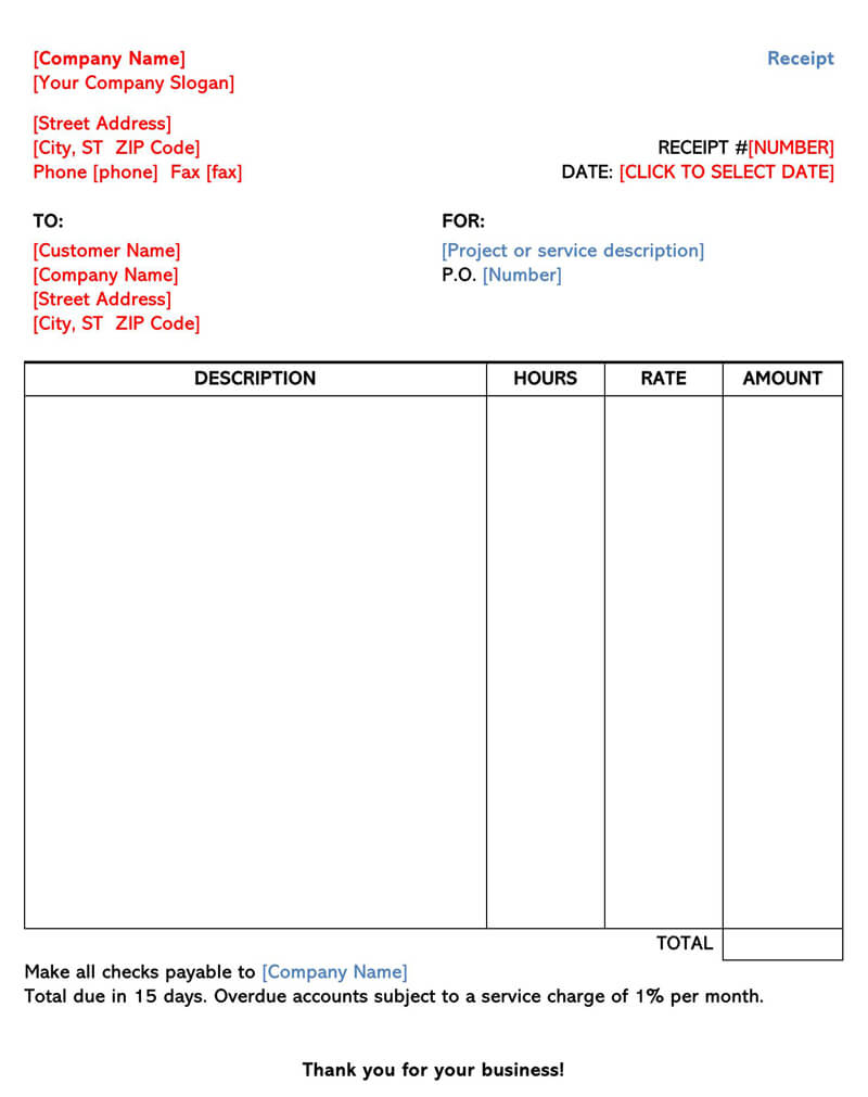 Receipt For Services Rendered Template - Invoice Template