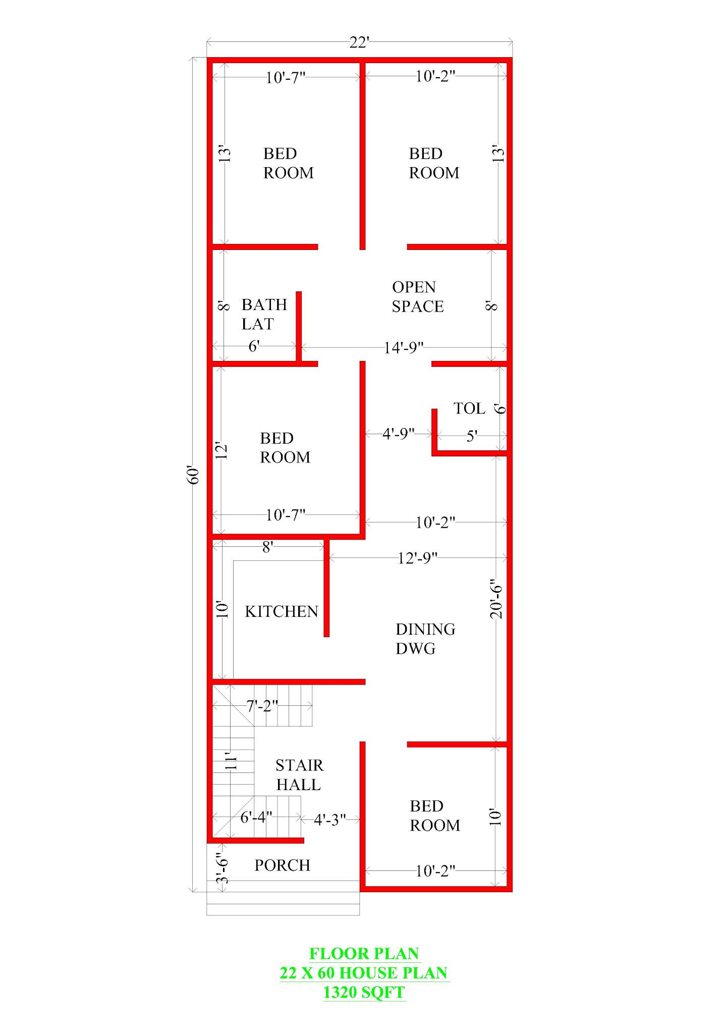 22 x 60 house plan design