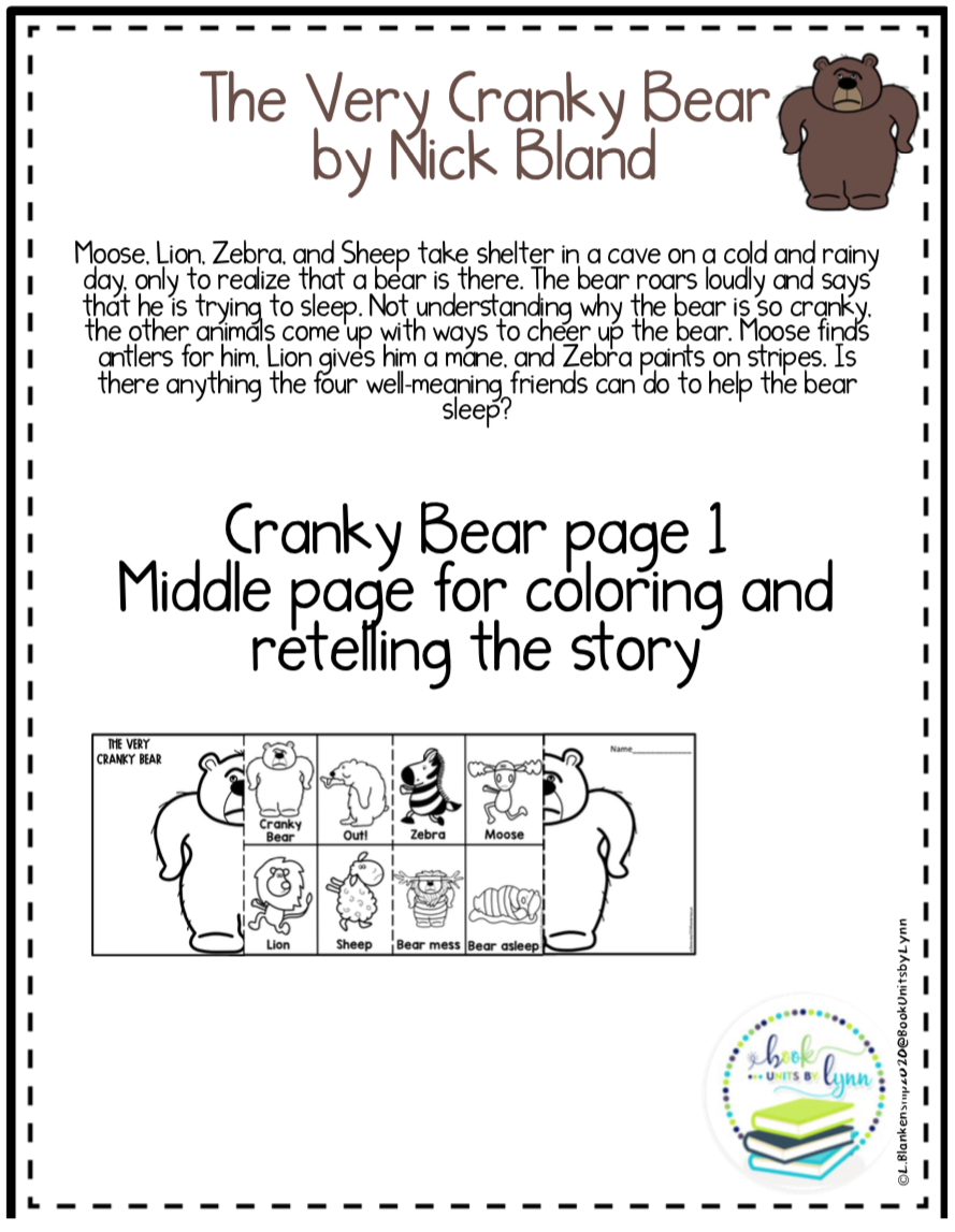 THE VERY CRANKY BEAR BOOK CRAFT ~ Book Units by Lynn