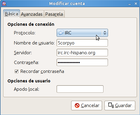 PC-Citos 2.0: Configurar irc-hispano en pidgin