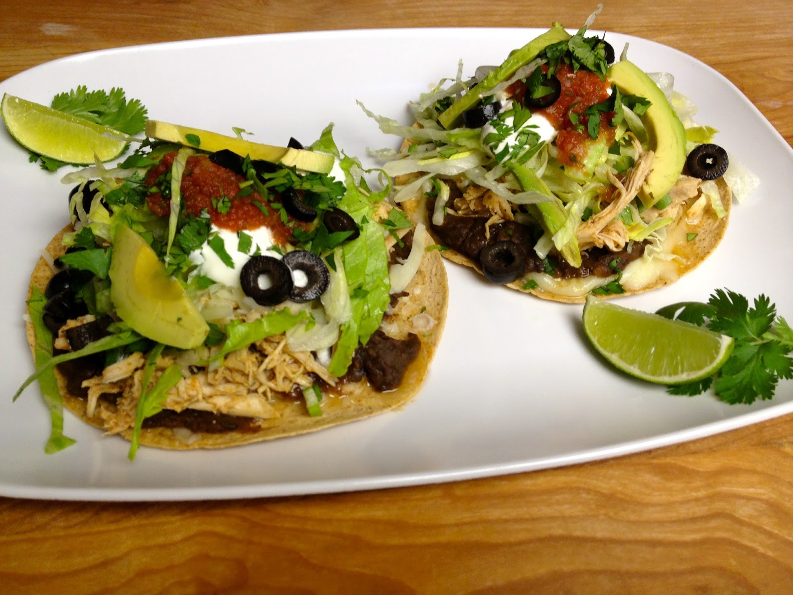 Shredded Chicken Tostadas on Home-Baked Flour Tortillas
