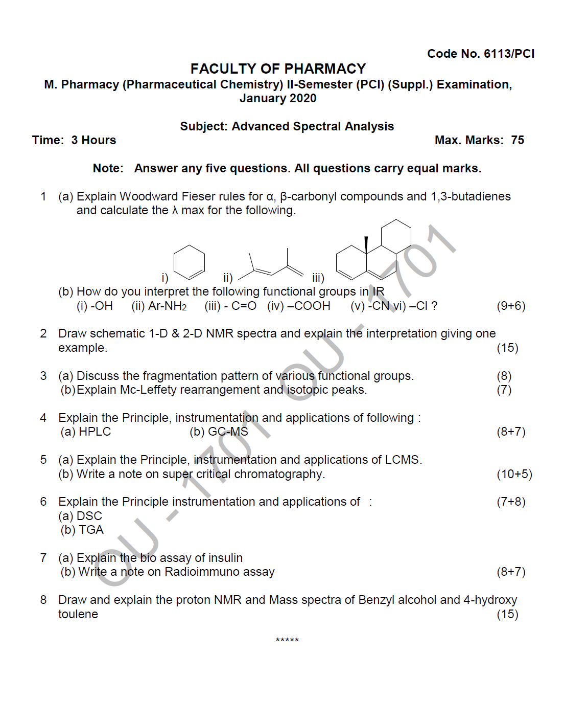 Osmania University M. Pharmacy (Pharmaceutical Chemistry) II-Semester ...