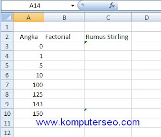 prestasiku: Fungsi Factorial dan Rumus Stirling di Excel 2007
