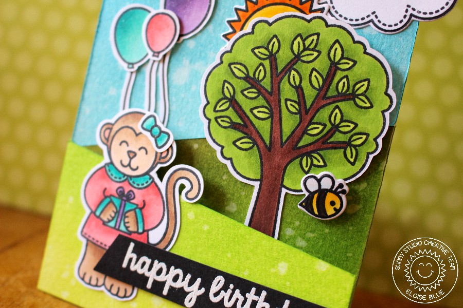 Sunny Studio: Comfy Creatures Tri-fold Birthday Card by Eloise