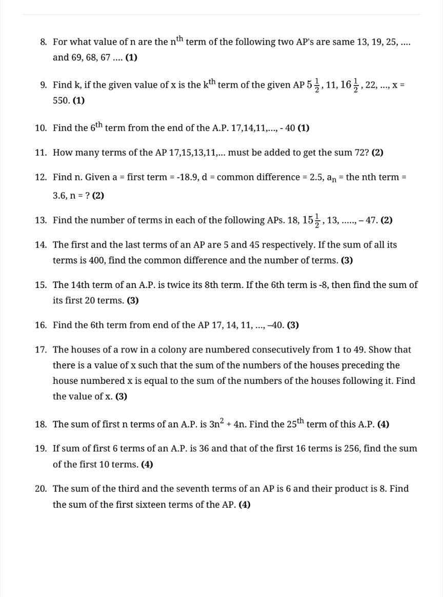 Arithmetic Progression Worksheet 1 Arithmetic Progression Worksheet 1