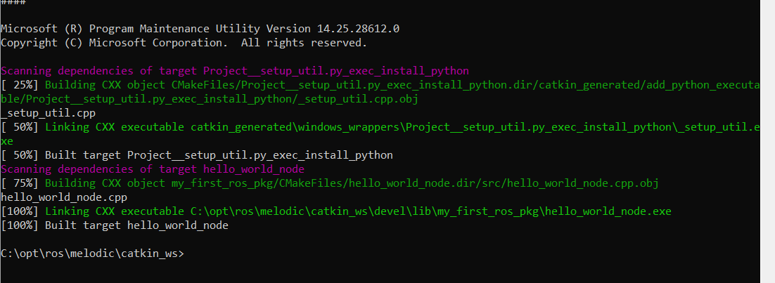Hello World project in ROS on Windows 10