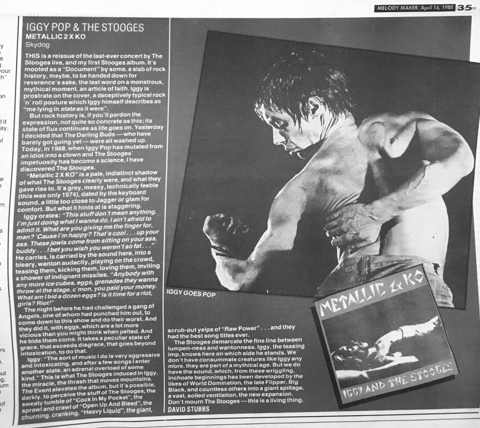 PANTHEON: David Stubbs, Iggy Pop & the Stooges, Metallic KO, Melody ...