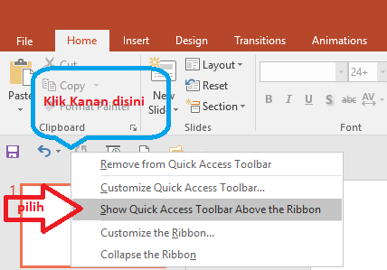 Cara Memindah Quick Acces Toolbar di Microsoft PowerPoint