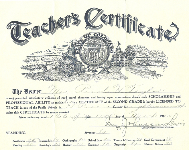 Historic Fountain Colorado: Mrs. Pearl Taylor- Fountain teacher for 30 ...