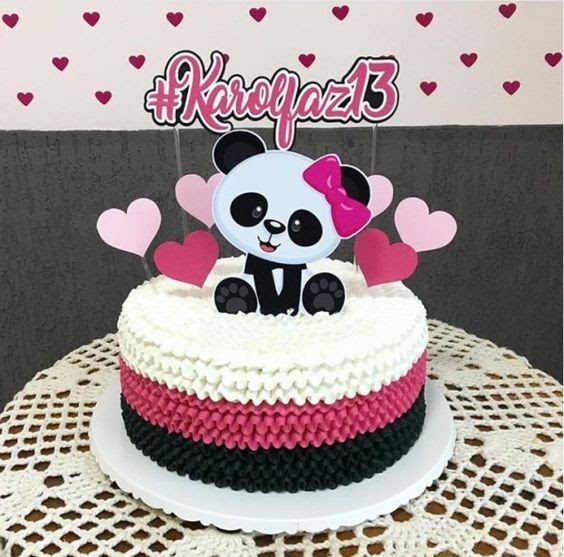 Topo de bolo panda rosa para editar e imprimir grátis - Festa Free