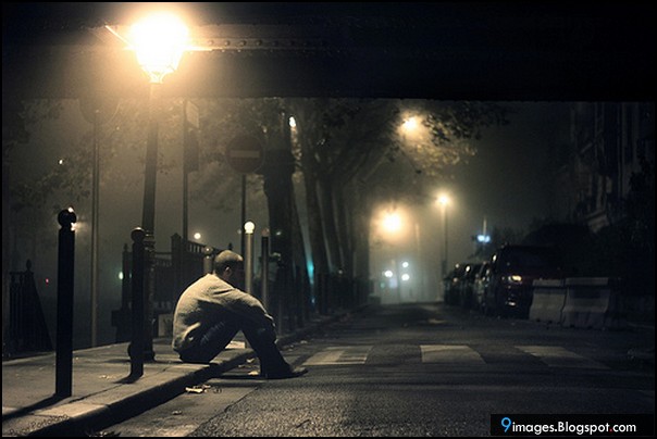 Sad, alone, boy, street, night