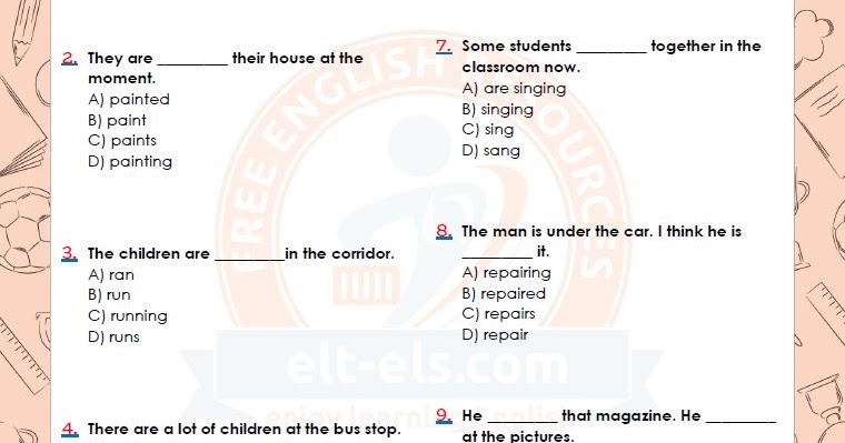 The present continuous tense multiple choice test | www.elt-els.com