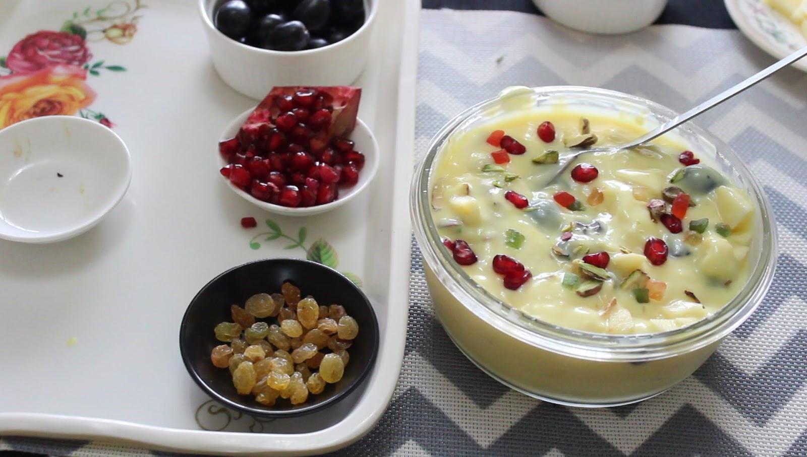 Fruit Custard with Dates and Nuts • My Culinary Expressions