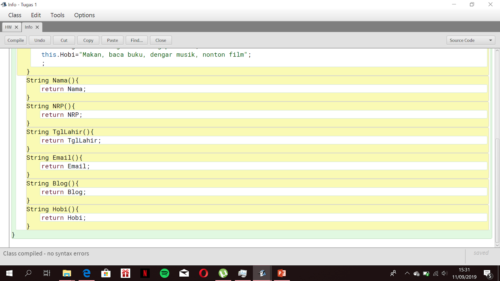 Tutorial membuat Hello World! dan Profil Diri dengan BlueJ