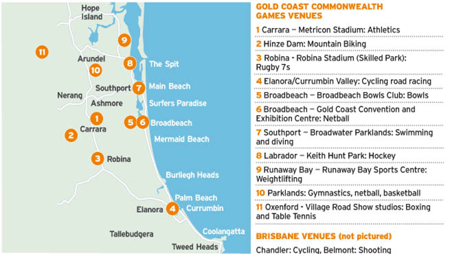 2018 Gold Coast Commonwealth Game - Athletics: Location of Stadiums and ...
