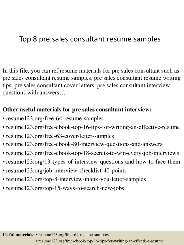 Pre Sales Consultant Resume ~ Resume Letter