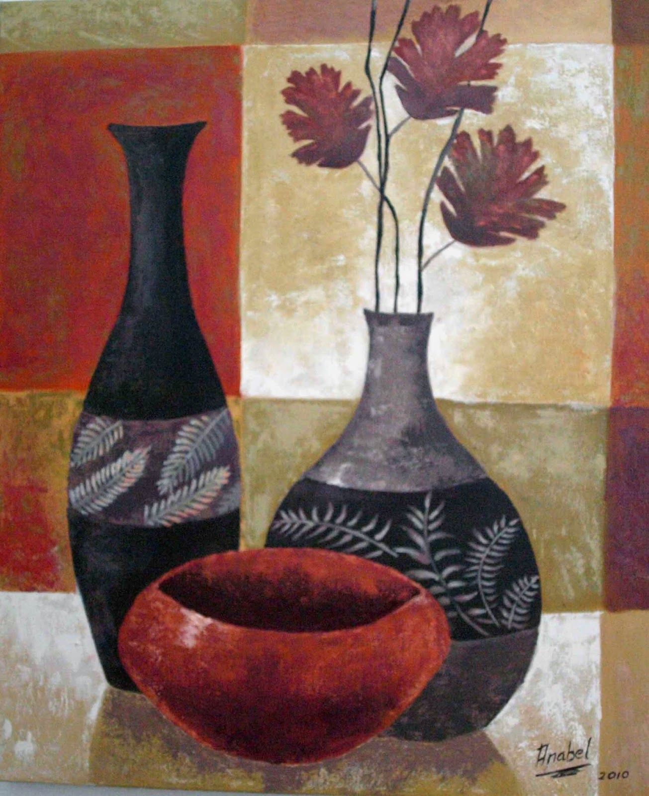 Anabel y sus cuadros: Bodegón de jarrones en tonos tierra 2
