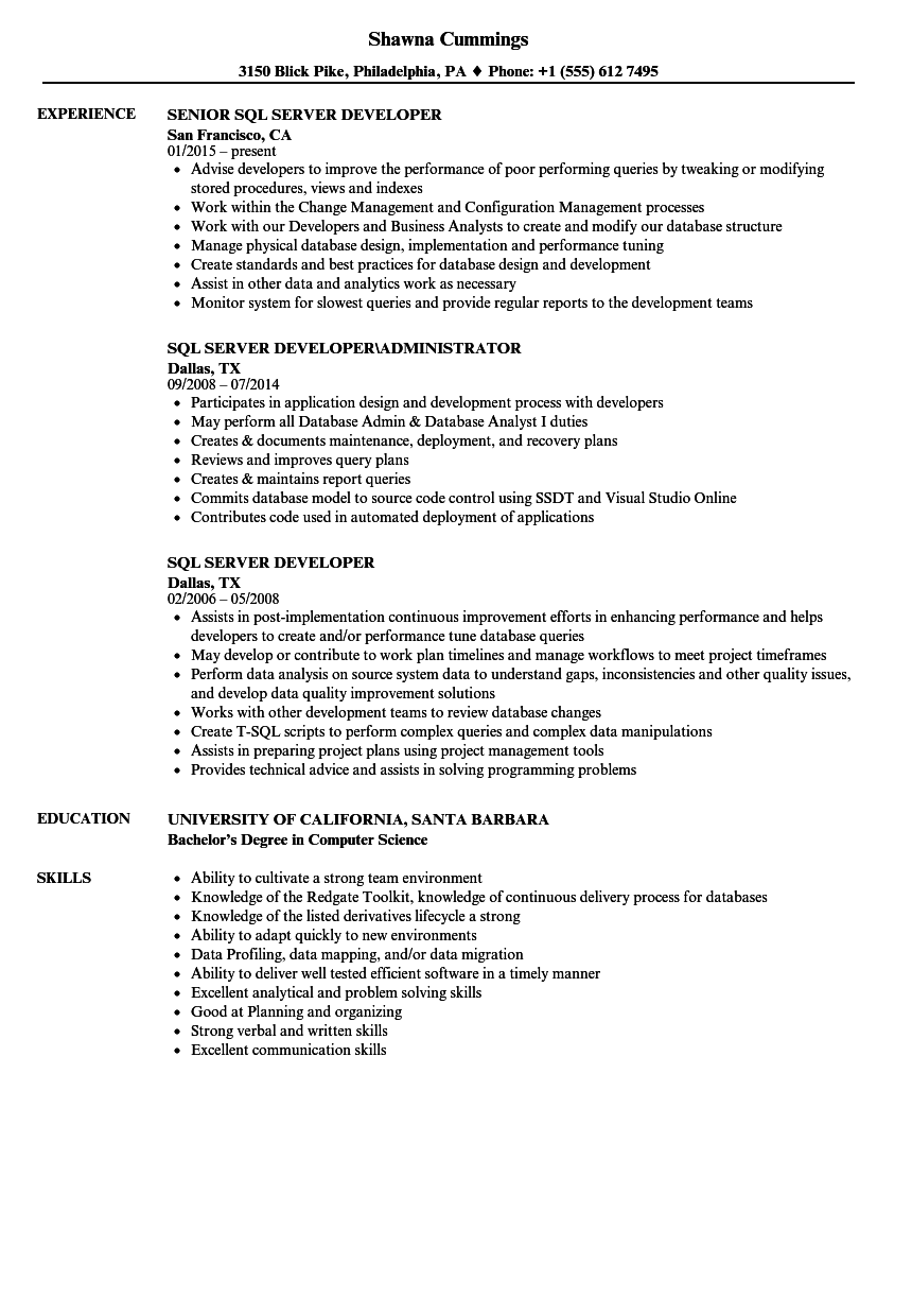Sql Developer Sample Resume ~ Certificate Letter