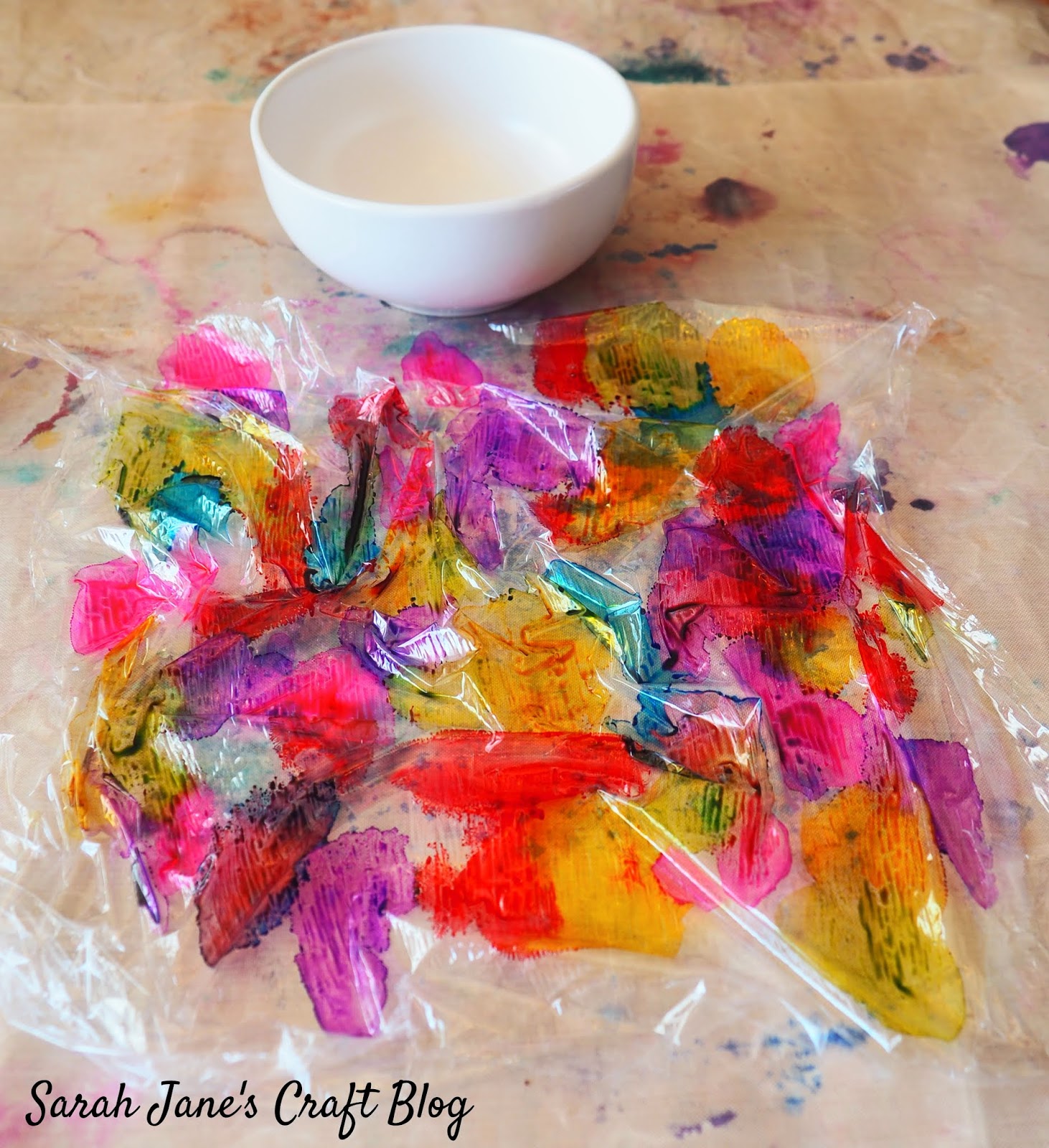 Plastic Wrap Alcohol Ink on Small Ceramic Bowl