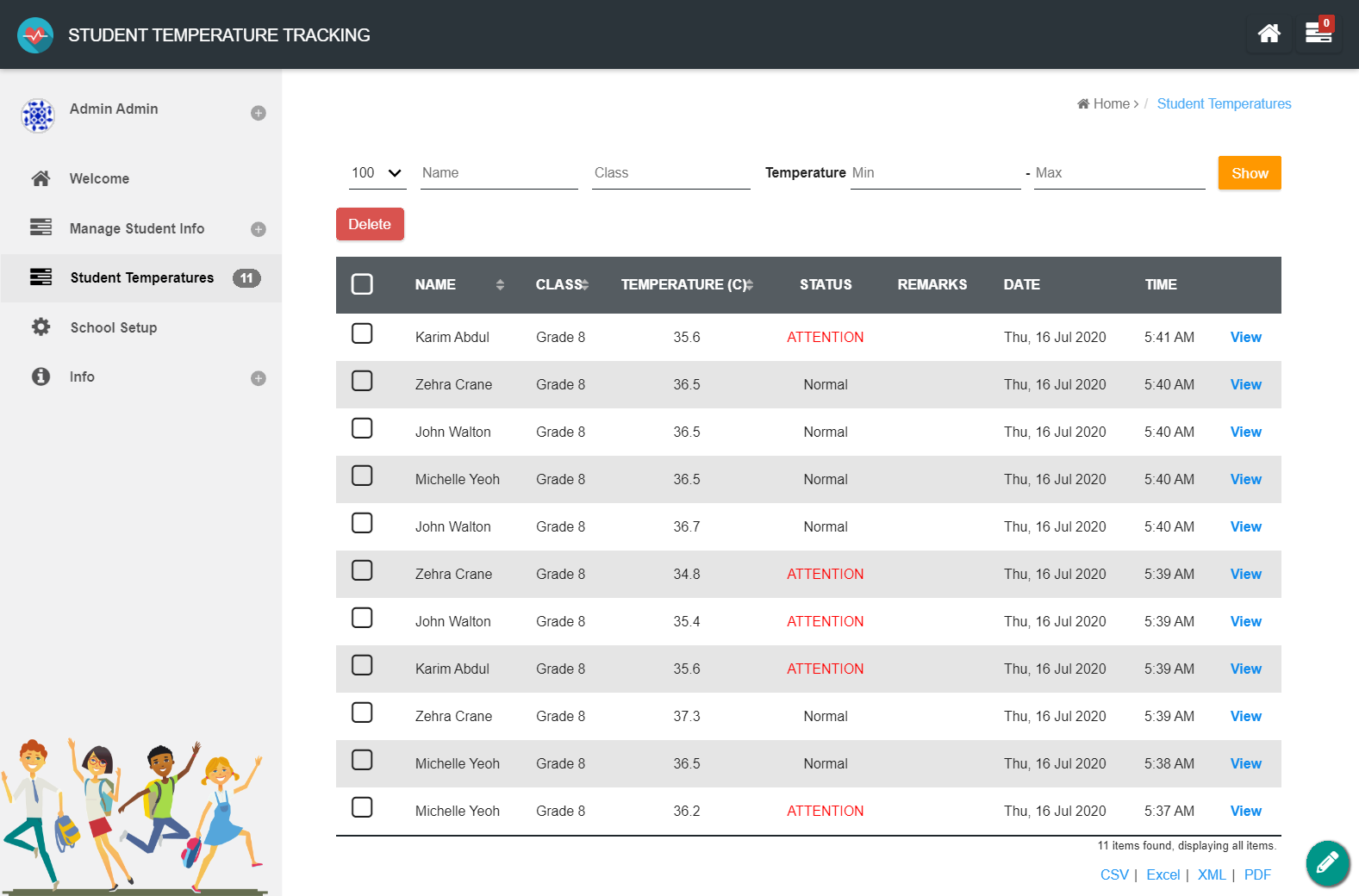 Student Temperature Tracking for Schools