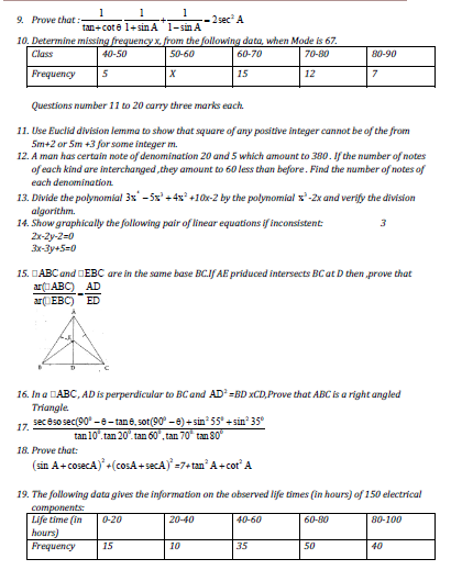 CBSE Previous Years Question Papers for X Class: Mathematics Model ...