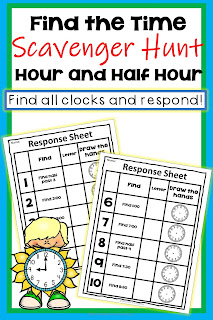 First Grade Love: Time to the Hour and Half Hour Scavenger Hunt